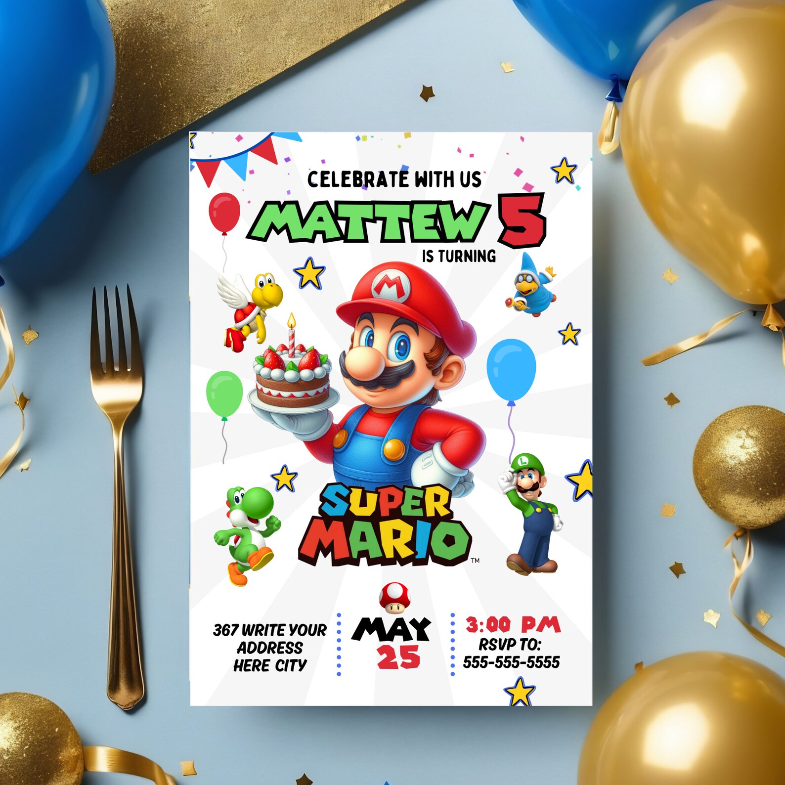 Mario Bros Invitation, Super Mario Birthday Invitation, Super Brothers ...
