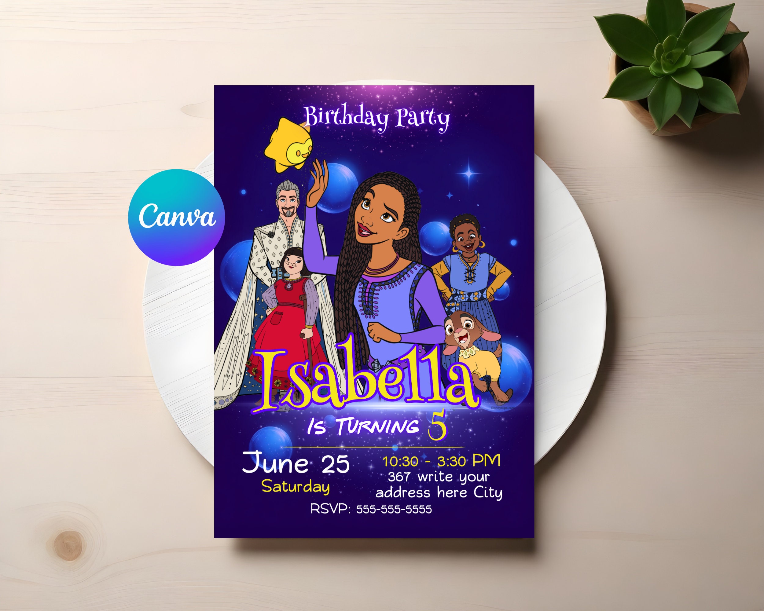 WISH Birthday Party Digital Invitation Editable, Printable , INVITE ...