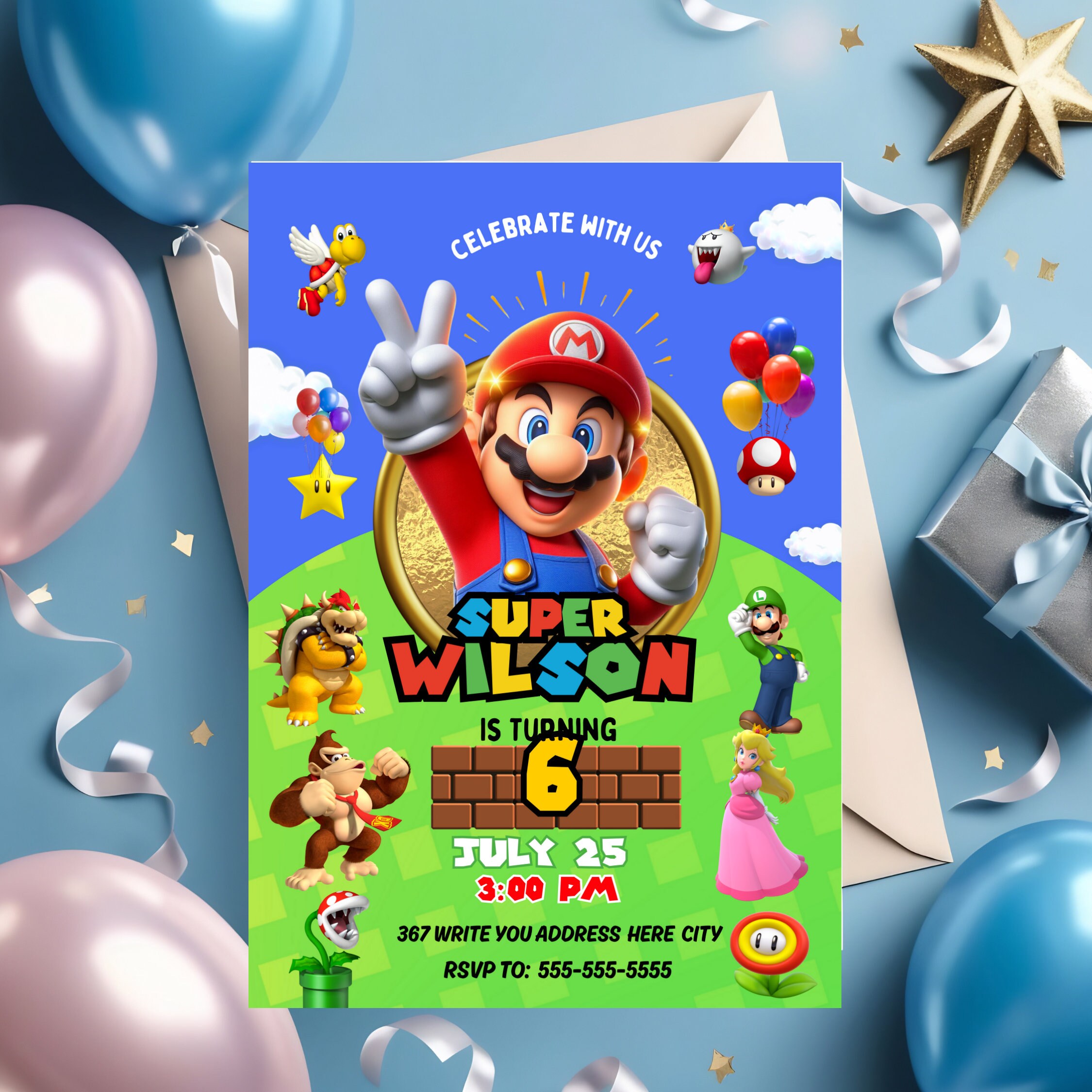 Mario Bros Invitation, Super Mario Birthday Invitation, Super Brothers ...