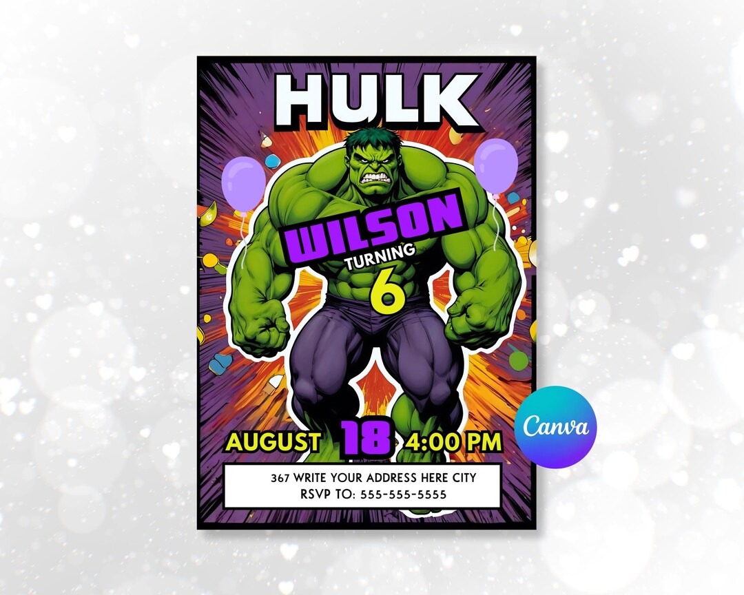 The Hulk Birthday Invitation, the Incredible Hulk Invitation, Canva ...