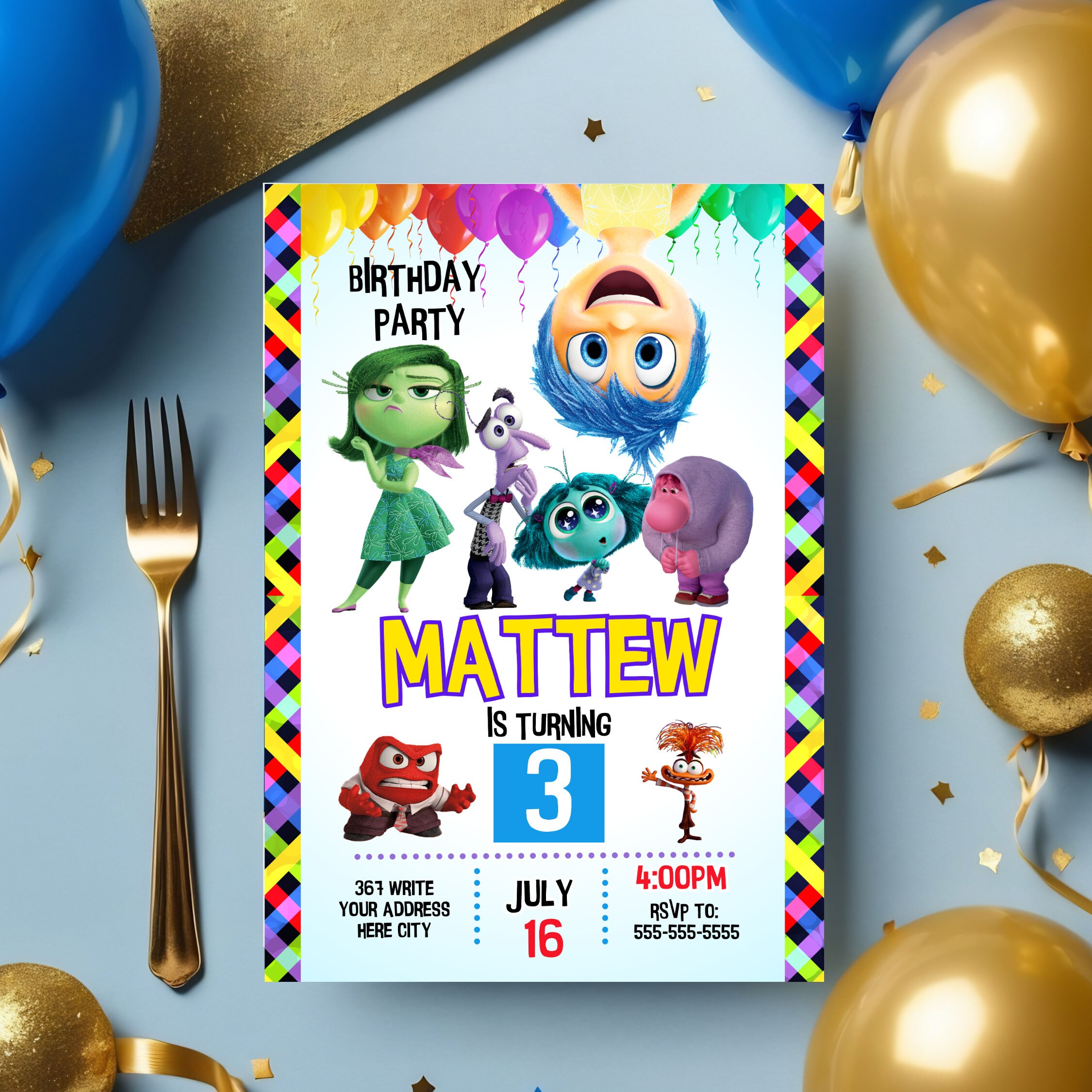 INSIDE OUT 2 Invitation Birthday Party, Canva Template Inside Out Two ...