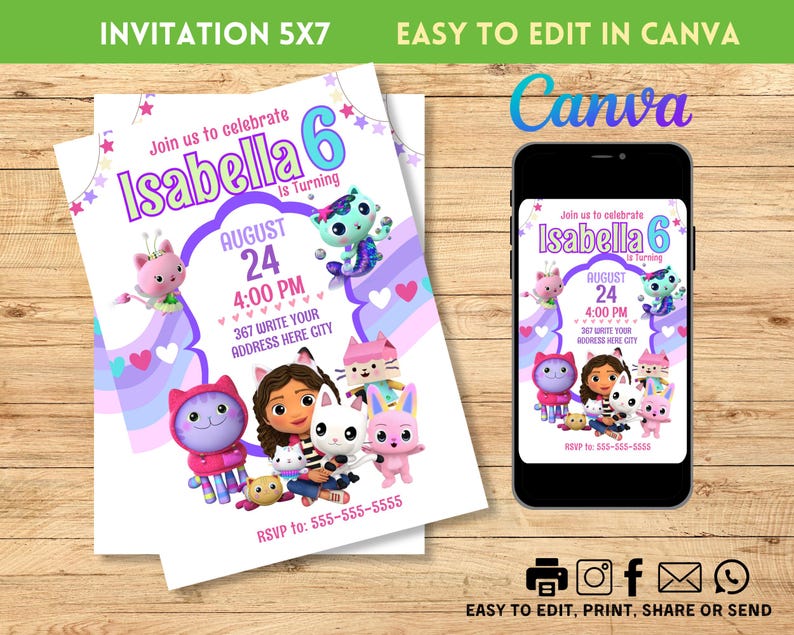 Gabbys Dollhouse Invitation Editable Invitation Template Dollhouse ...