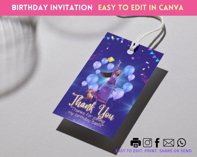 WISH Birthday Party Digital Invitation Editable, Printable , INVITE ...