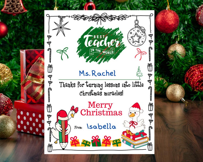 Teacher Christmas Gift, Personalized Christmas Gift Bag, Printable Gift ...