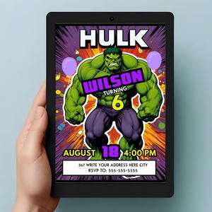 The Hulk Birthday Invitation, the Incredible Hulk Invitation, Canva ...