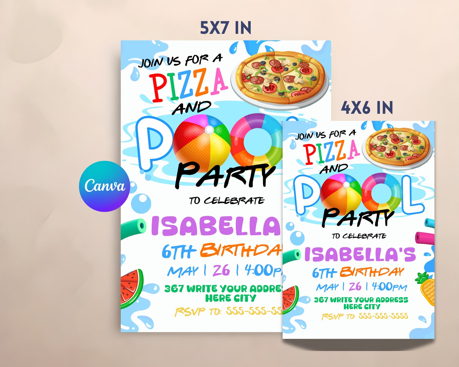 Pizza Pool Party Invitation, Boy Pool Party, Pizza and Pool Party ...