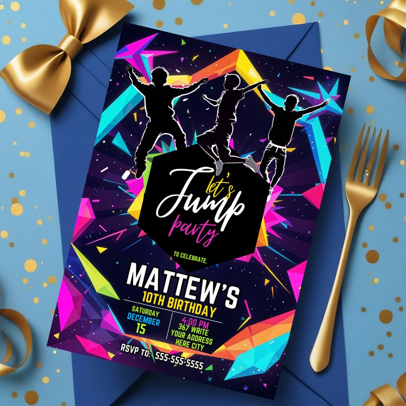 Editable Jump Birthday Party Invitation COLORFUL Jump Birthday Party ...
