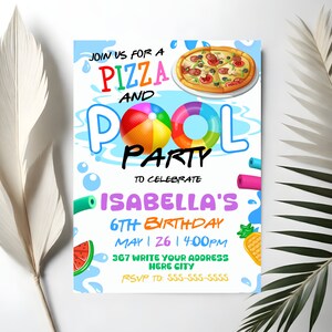 Pizza Pool Party Invitation, Boy Pool Party, Pizza and Pool Party ...
