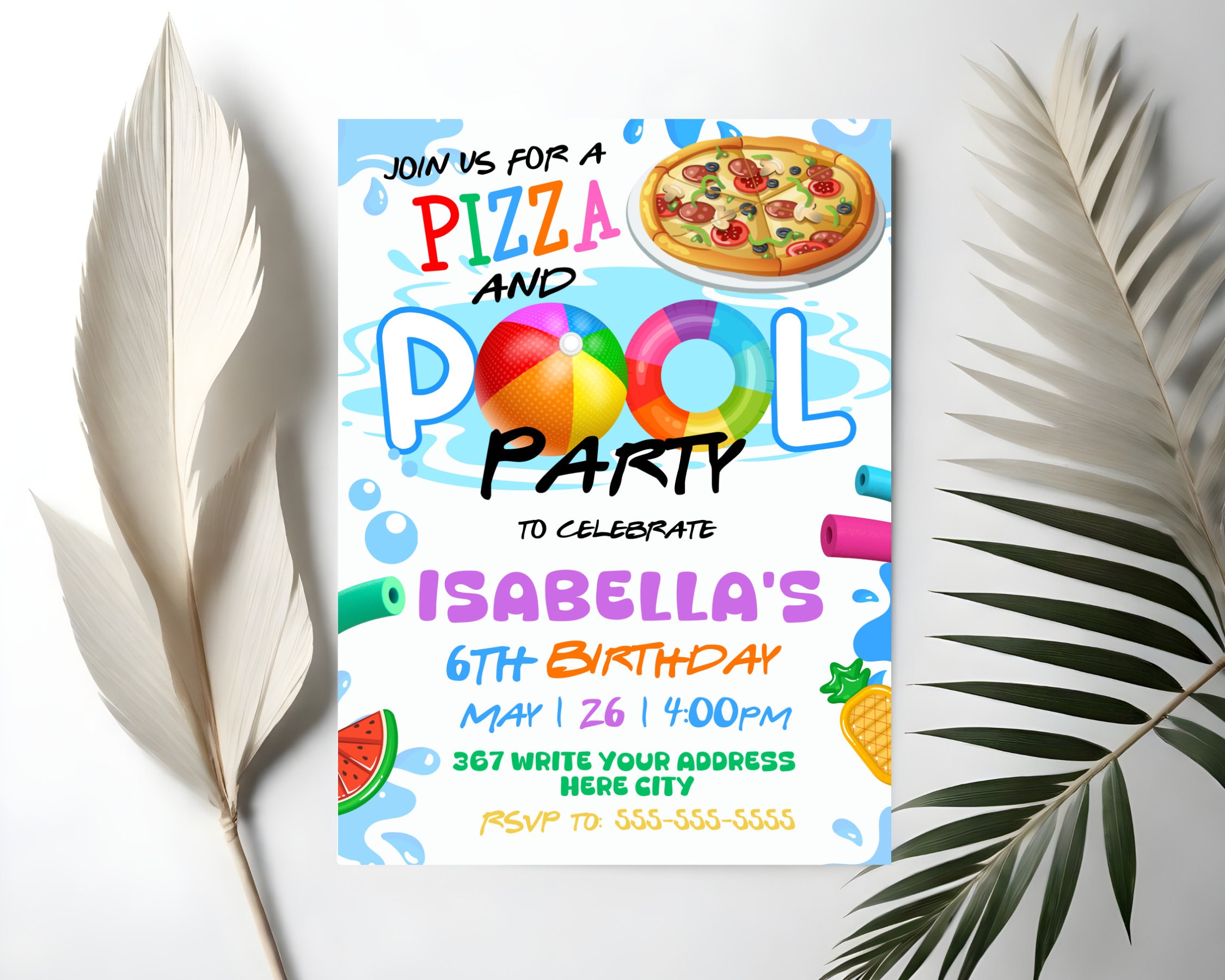 Pizza Pool Party Invitation, Boy Pool Party, Pizza and Pool Party ...