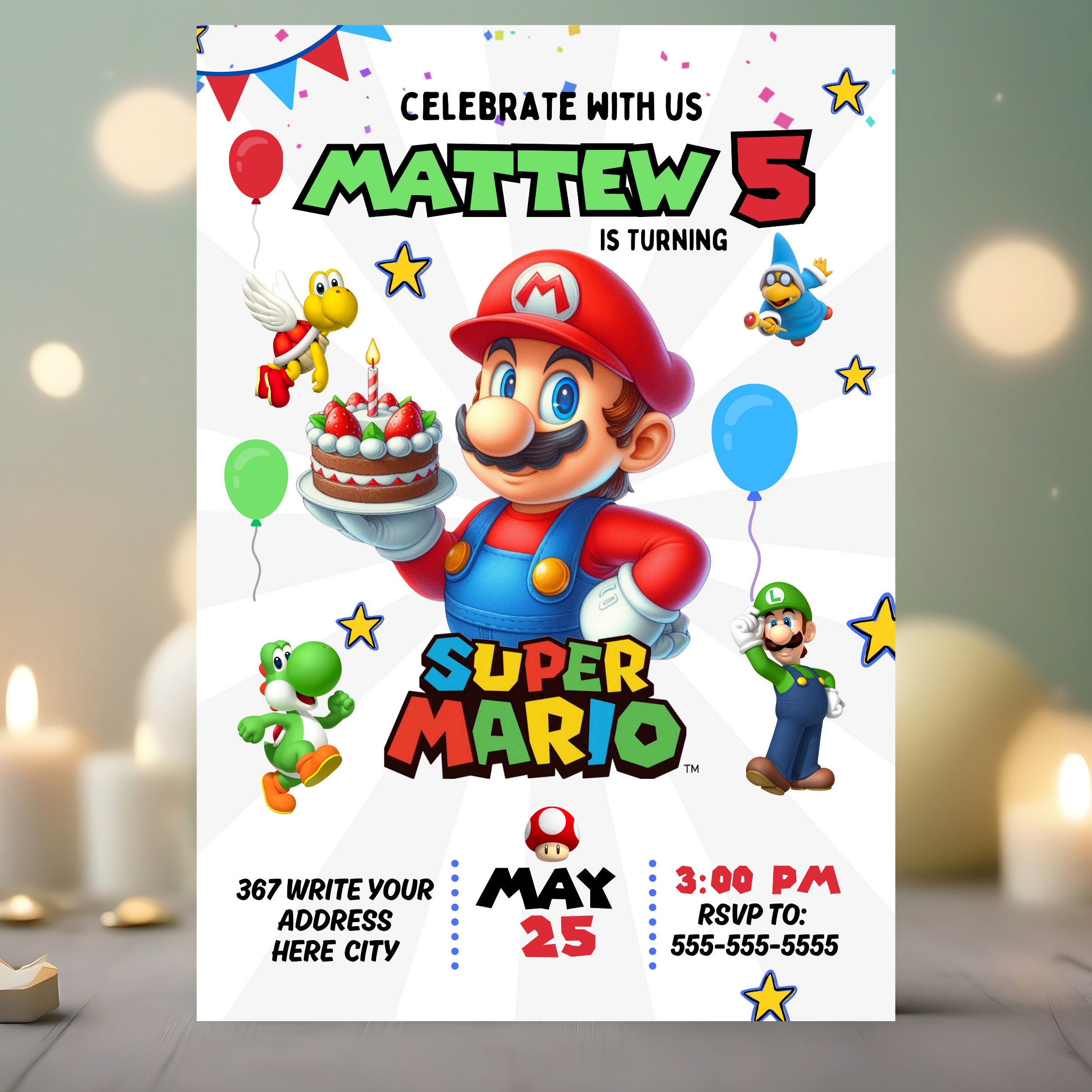 Mario Bros Invitation, Super Mario Birthday Invitation, Super Brothers ...