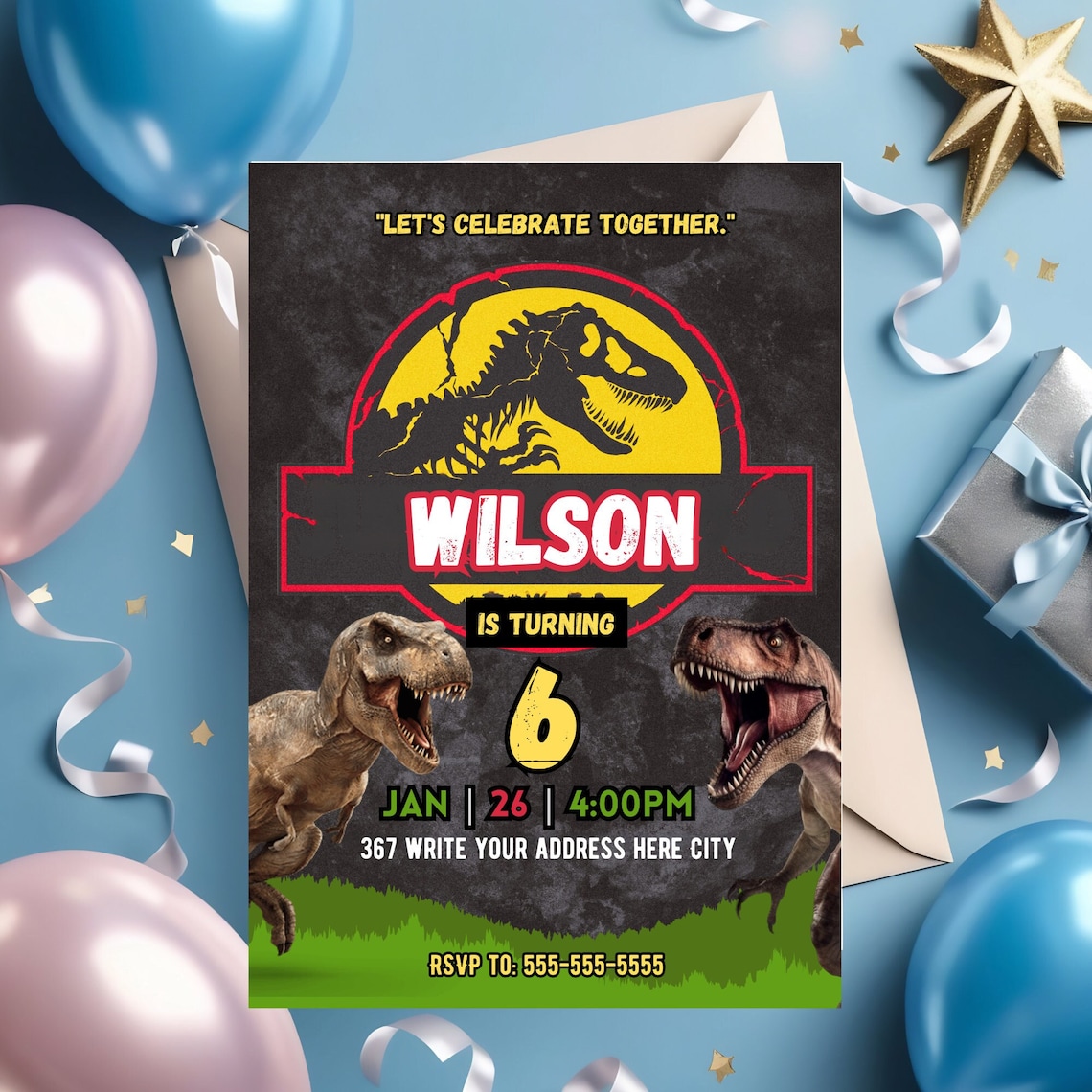 Jurassic Park Birthday Invitation Template, Jurassic Park Invite Invite, Kids Boy Birthday Party ...