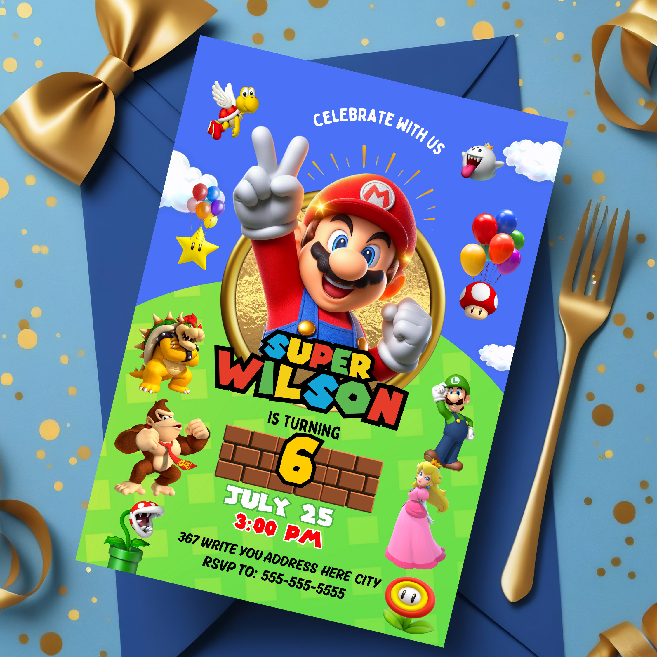 Mario Bros Invitation, Super Mario Birthday Invitation, Super Brothers ...