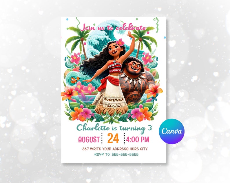 Invitación de Moana editable, invitación de cumpleaños, fiesta de ...
