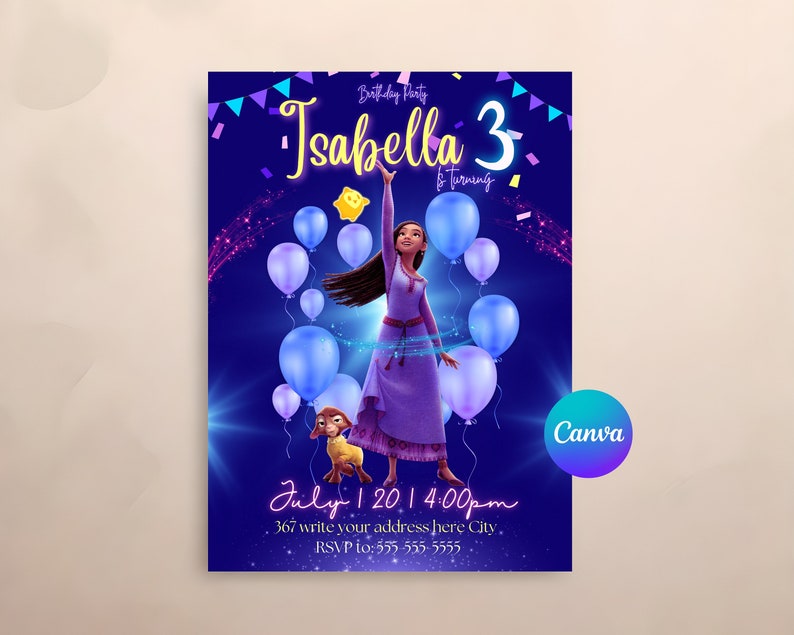 WISH Birthday Party Digital Invitation Editable, Printable , INVITE ...