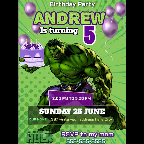 Incredible Hulk Birthday Invitations - Etsy