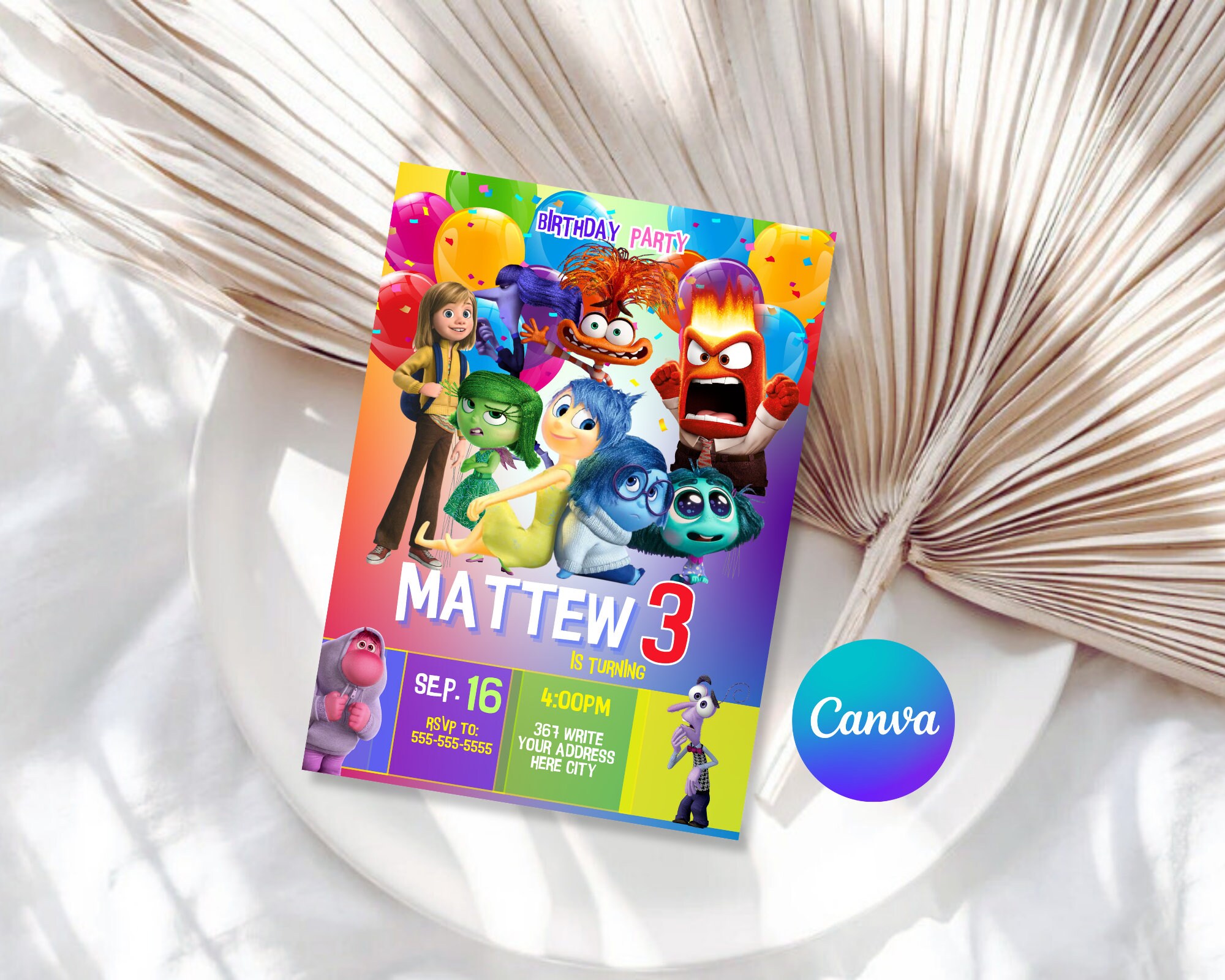 Inside Out 2 Birthday Invitation Editable Inside Out Invitation Inside ...