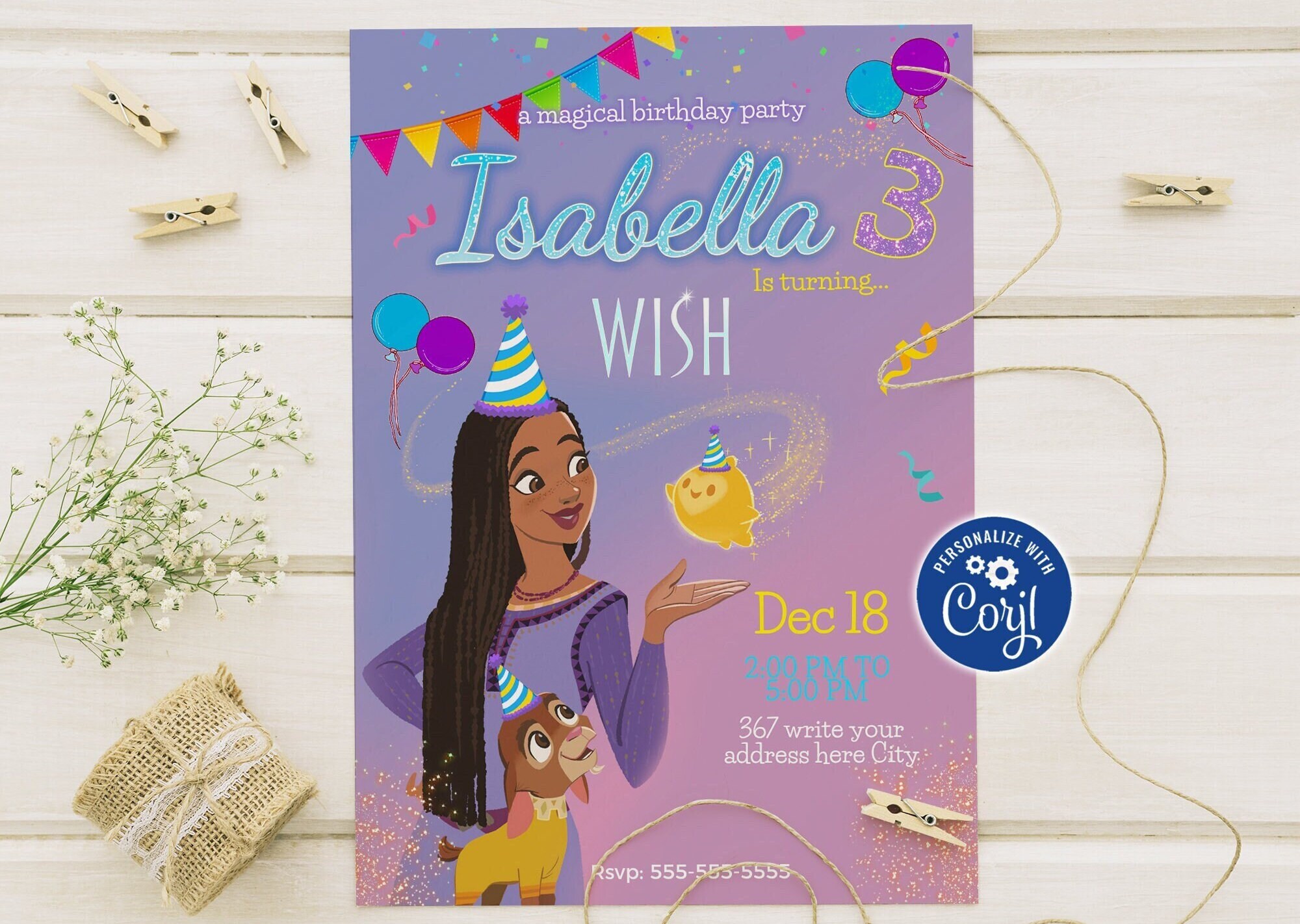 Birthday Party WISH Digital Invitation Editable, Printable , INVITE ...
