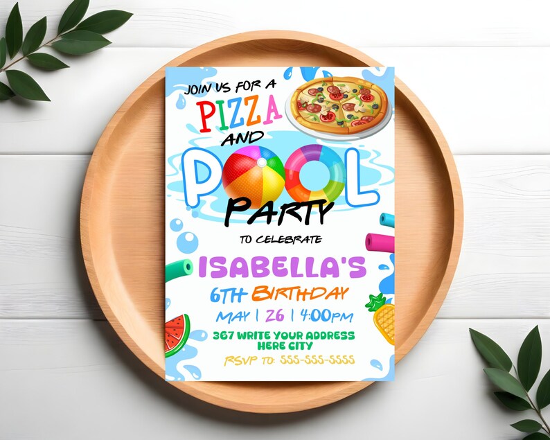 Pizza Pool Party Invitation, Boy Pool Party, Pizza and Pool Party ...