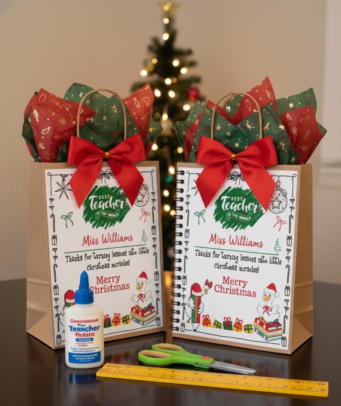 Teacher Christmas Gift, Personalized Christmas Gift Bag, Printable Gift ...