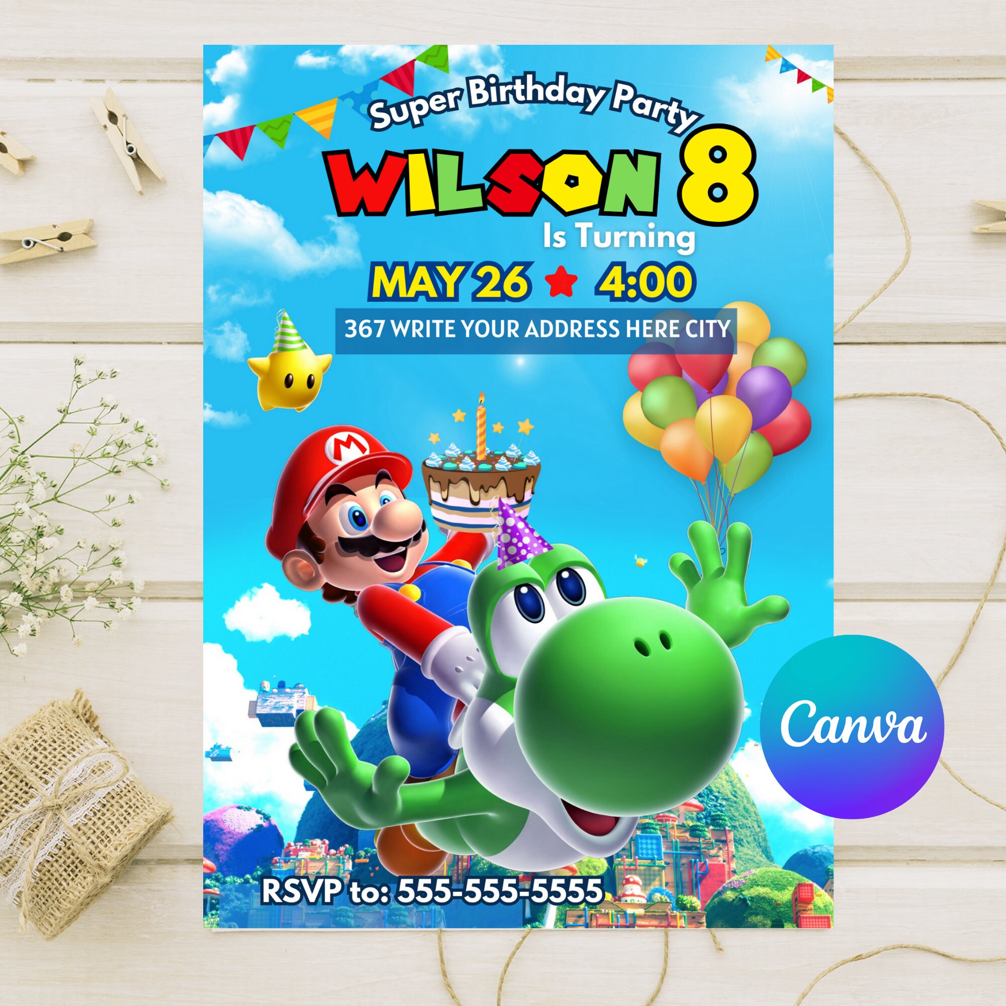 Super Mario Birthday Invitation Birthday Invitation Super Mario ...