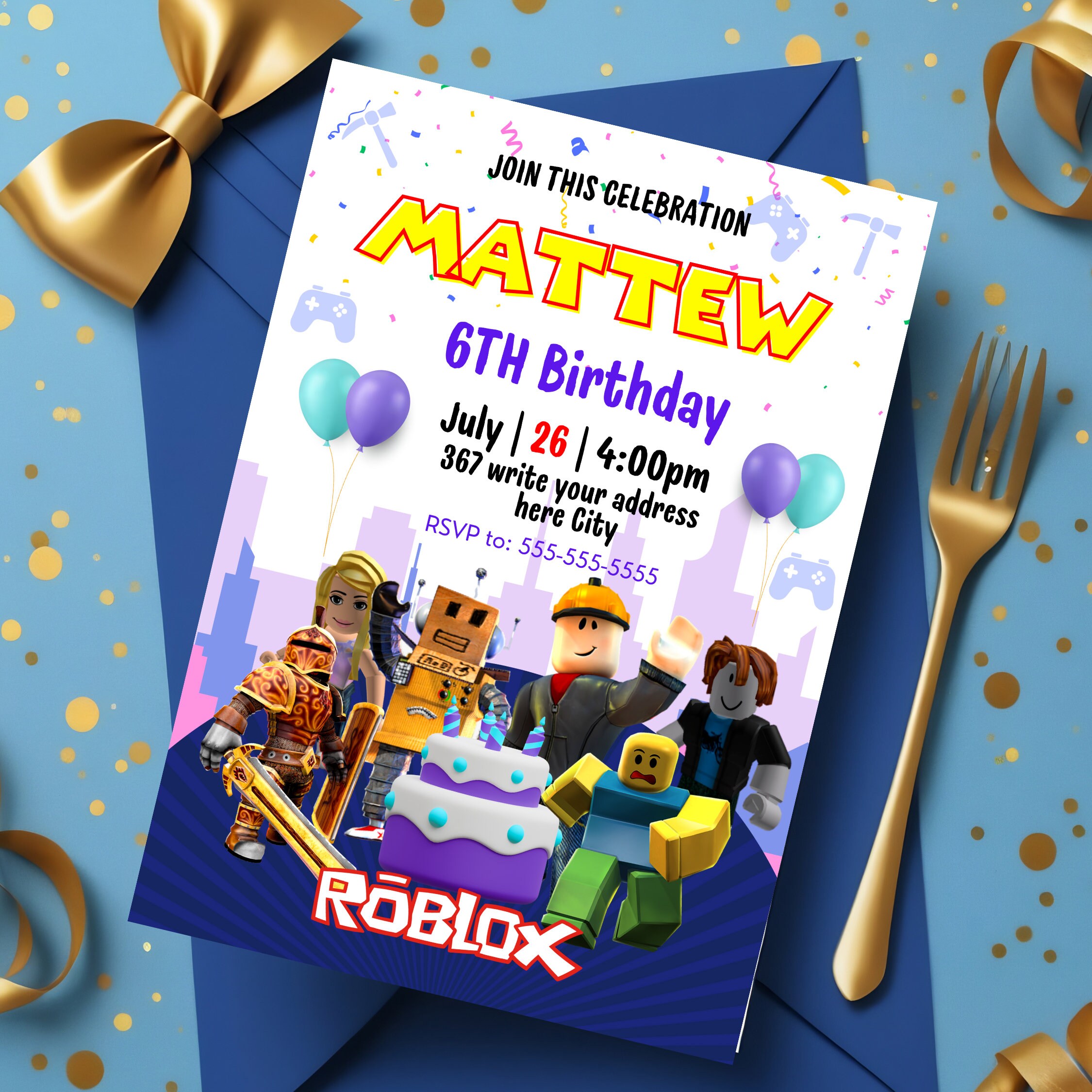 Roblox Birthday Invitation Template Canva, Roblox Game Party, Roblox ...