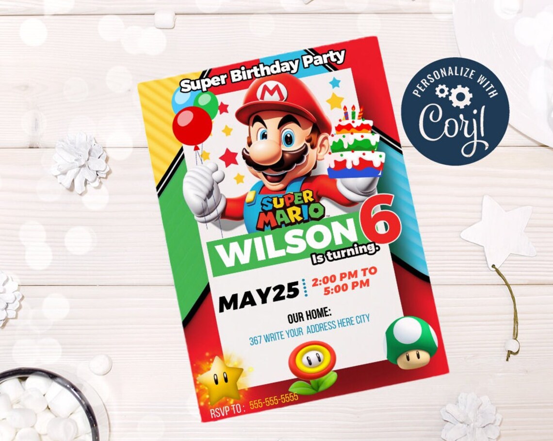 Super Mario Invite Super Mario Bros MOVIE Invitation Mario - Etsy