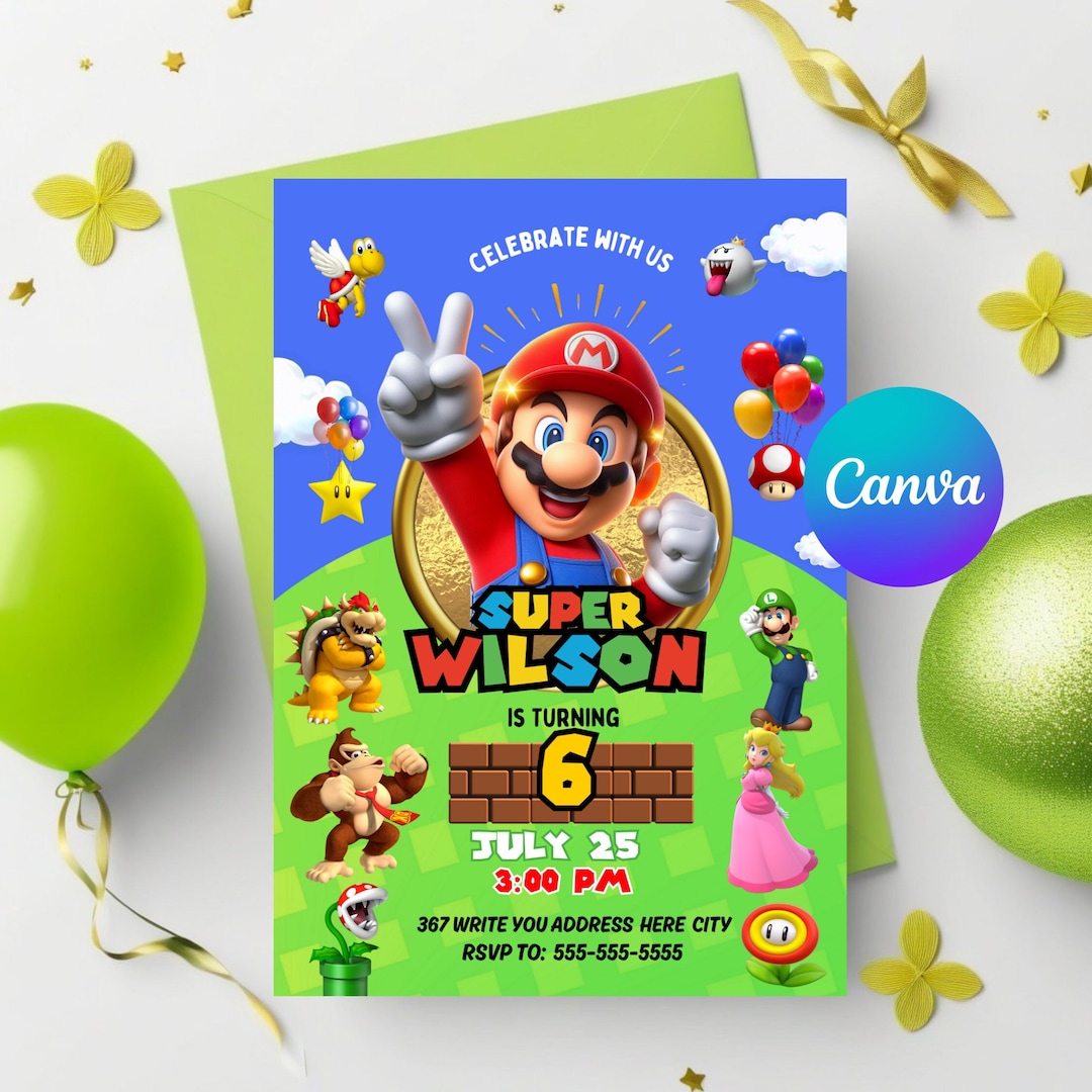Mario Bros Invitation, Super Mario Birthday Invitation, Super Brothers ...