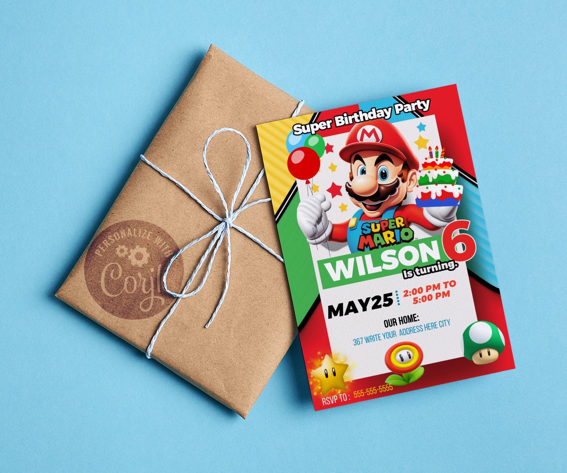 Super Mario Invite Super Mario Bros MOVIE Invitation Mario - Etsy