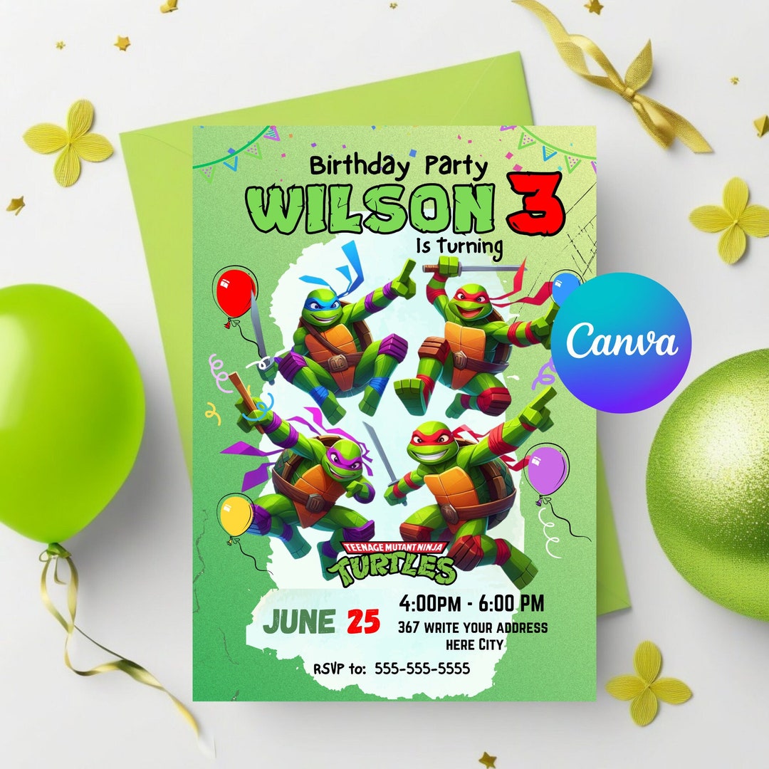 TMNT Invitation Template Canva Ninja Turtles Party TMNT Birthday ...
