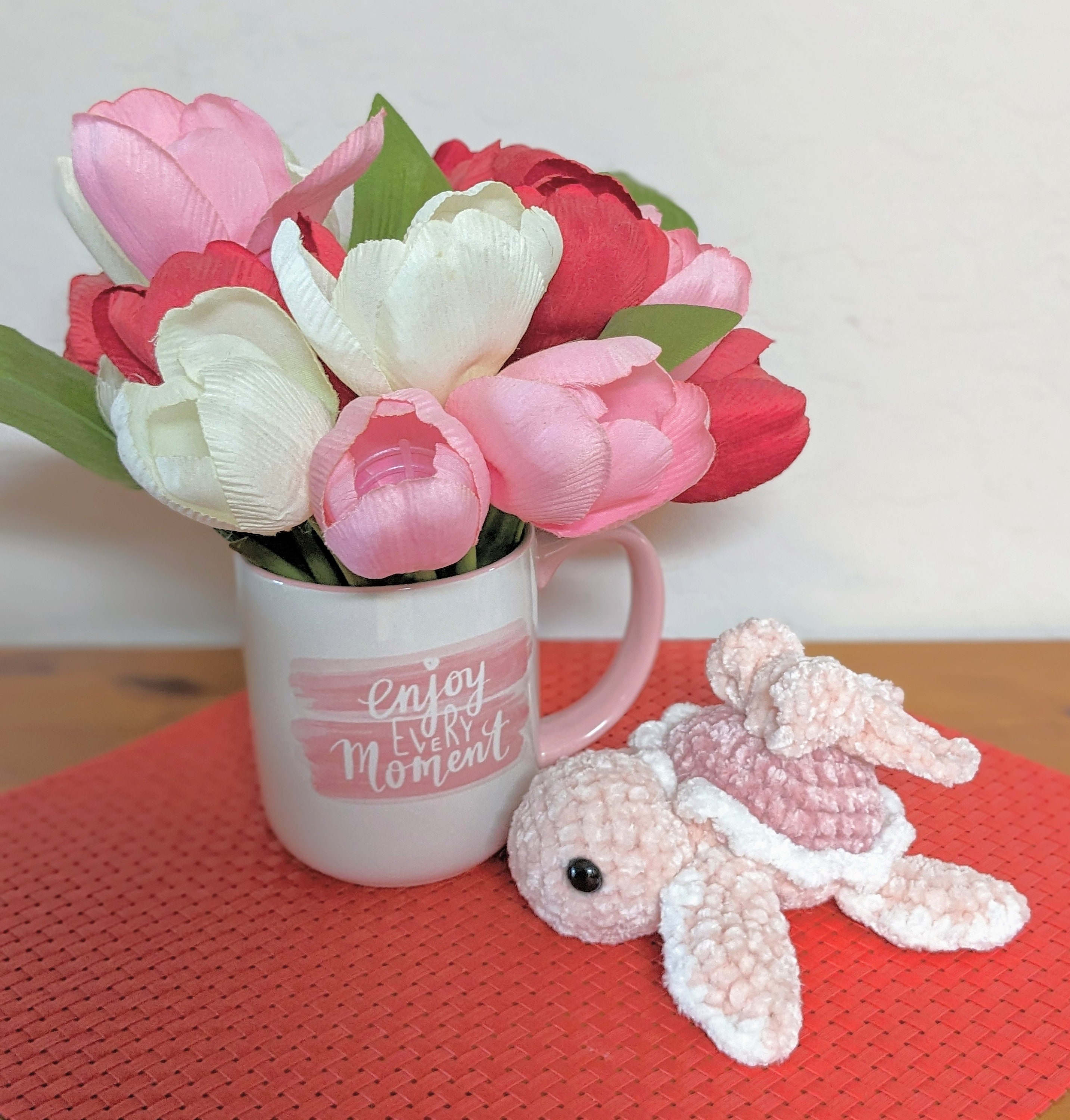 Finished Mini Pink Turtle With Pink Bow Plushie Plush Turtle Ready to ...