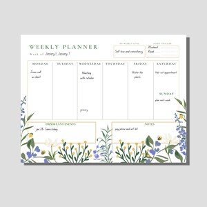 Weekly Planner Notepad, Minimalist Floral Desk Planner, Weekly Planner ...