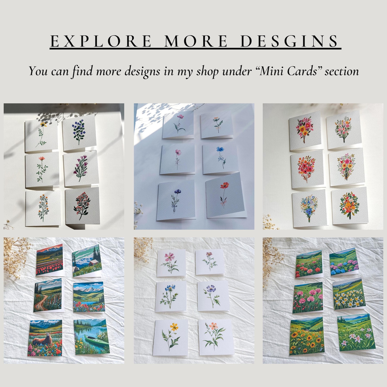 6 Watercolor Floral Mini Card Set, Note Card Set, Mini Thank You Card ...