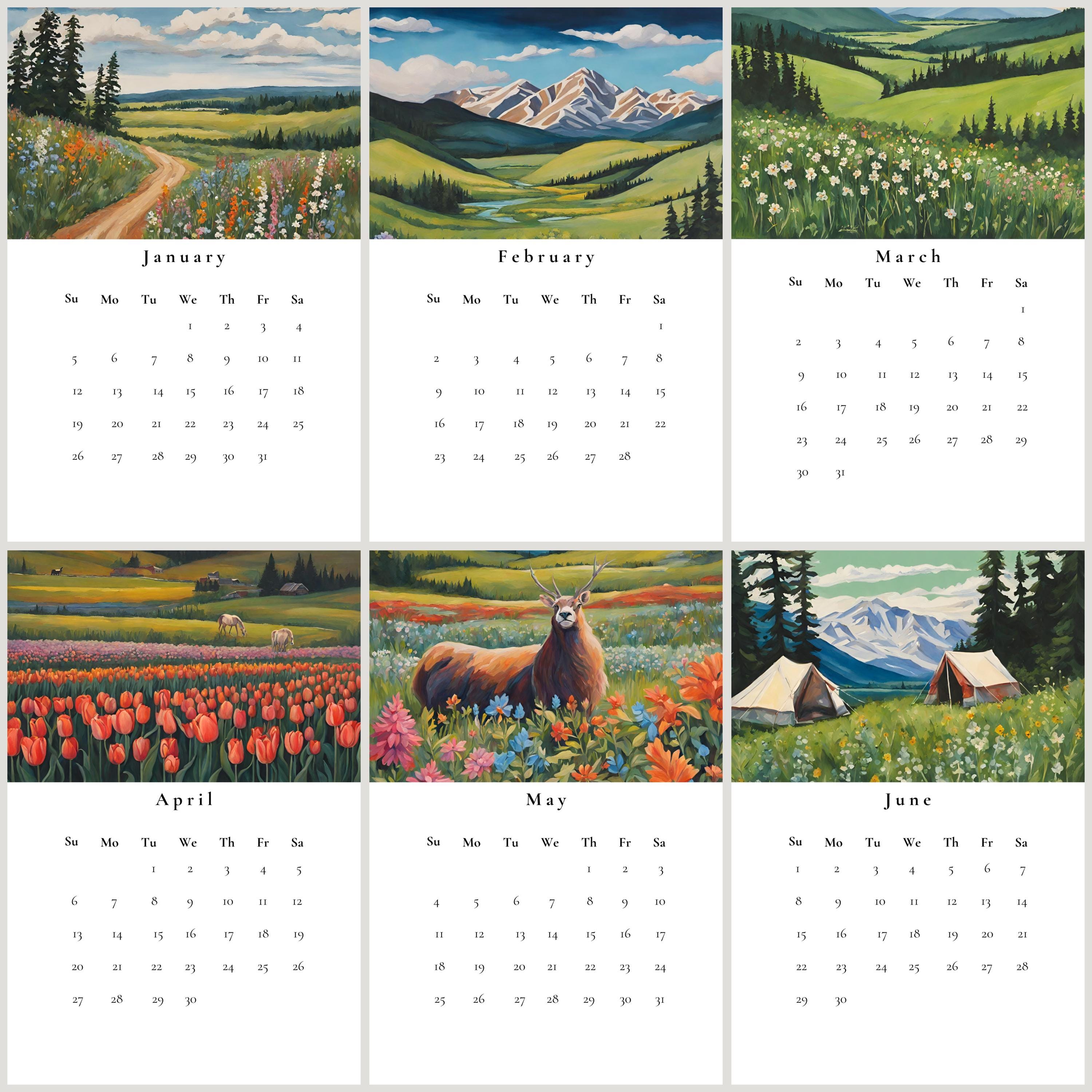 2025 Calendar, Landscape Calendar, 12 Month Desktop Calendar, Handmade ...