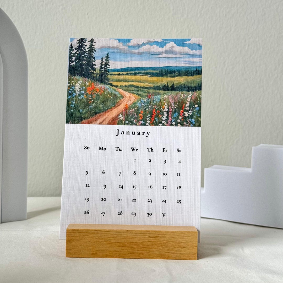 2025 Calendar, Landscape Calendar, 12 Month Desktop Calendar, Handmade ...