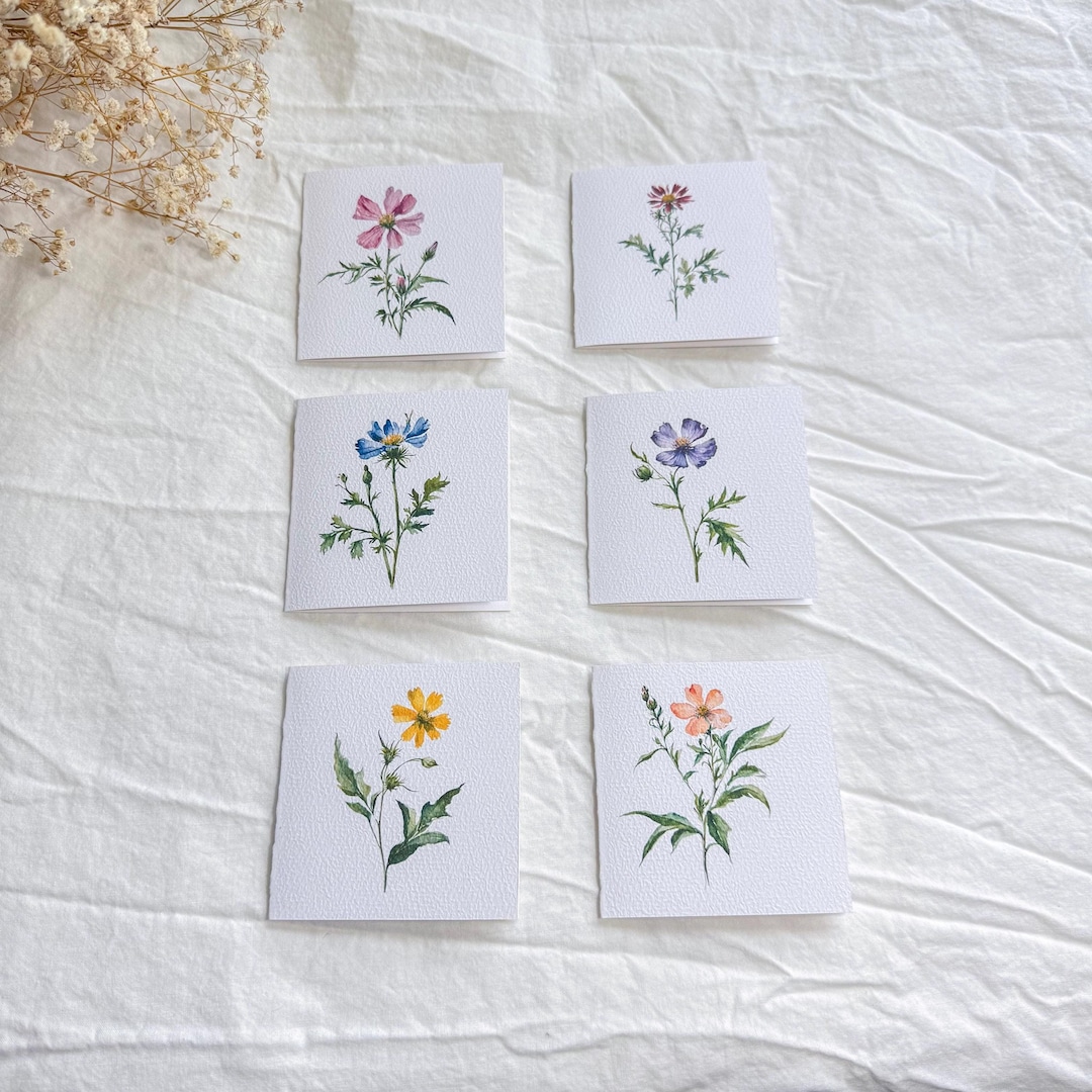 6 Mini Wildflower Cards Set With Envelopes, Floral Mini Cards Set, Tiny ...