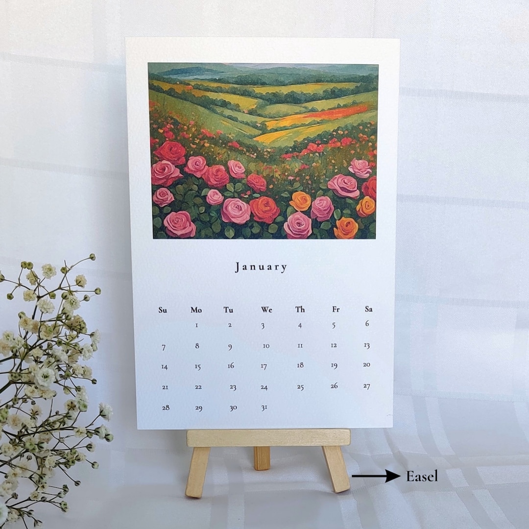 2024 Desk Calendar, Flowers, Floral, Botanical, Art, Gouache, Handmade ...