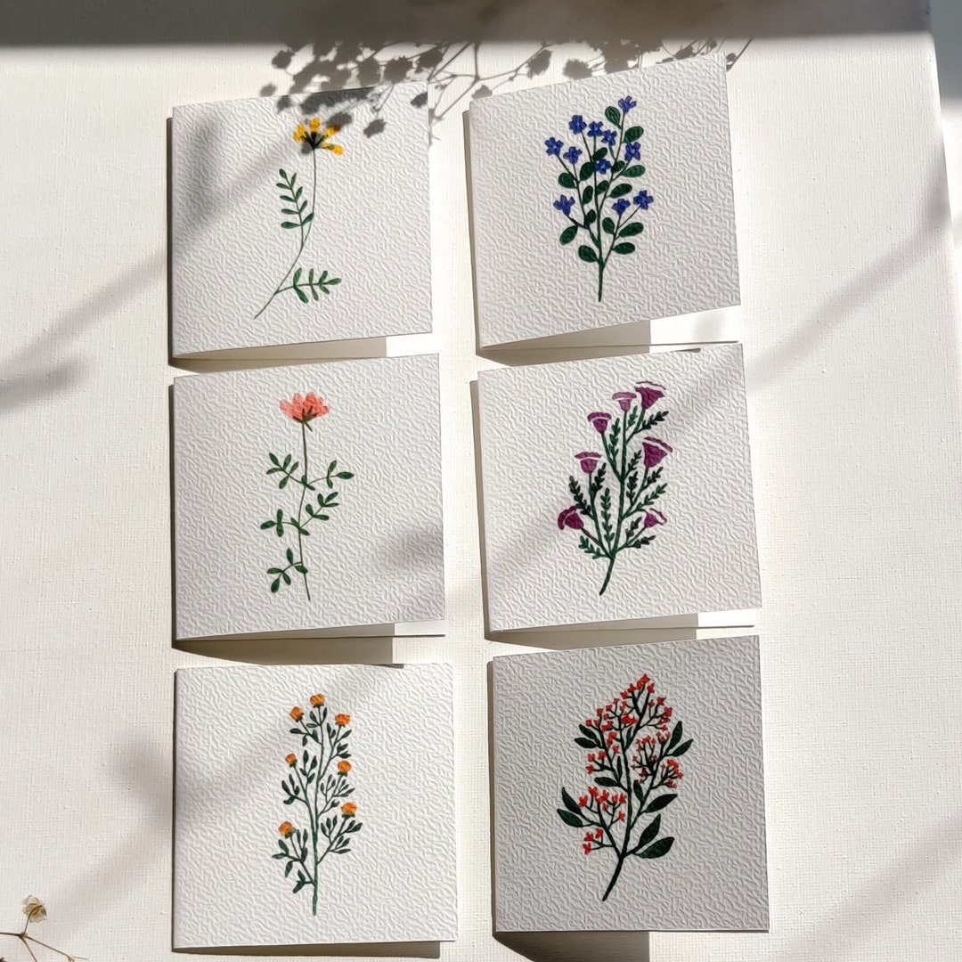 6 Mini Card Set, Floral Card, Watercolor Flowers, Textured Paper ...