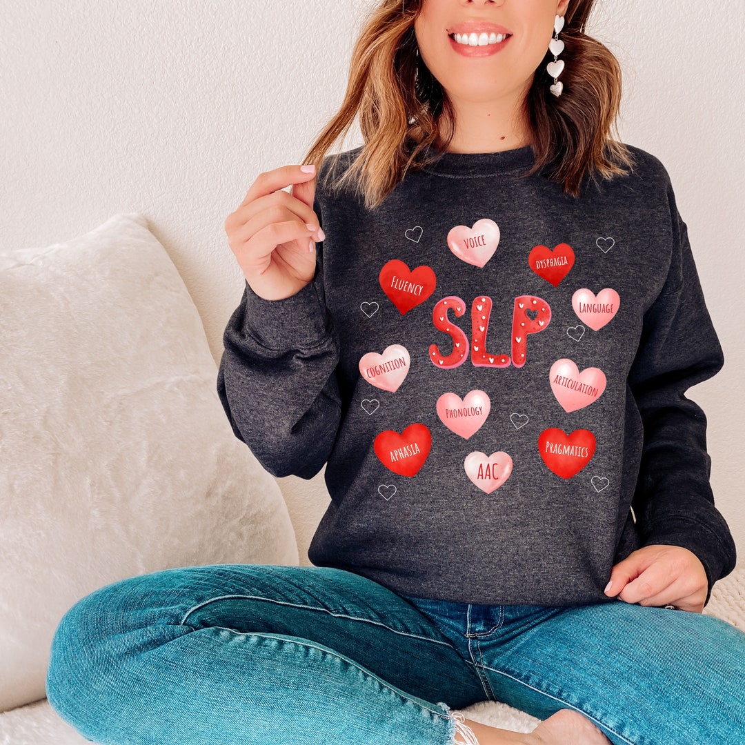 SLP Valentine's Day Heart Crew Neck Sweatshirt, Lovely Speech Therapy ...