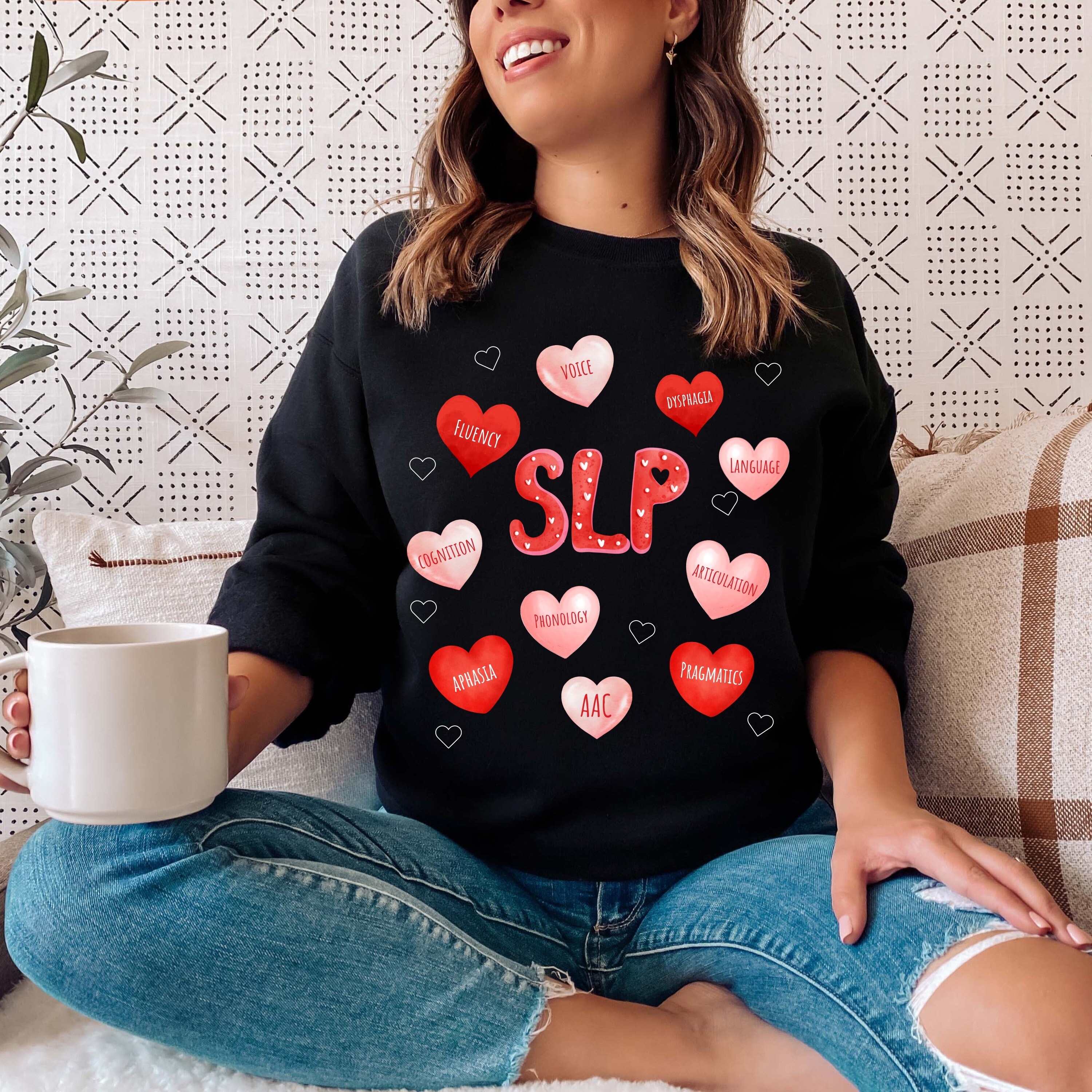 SLP Valentine's Day Heart Crew Neck Sweatshirt, Lovely Speech Therapy ...