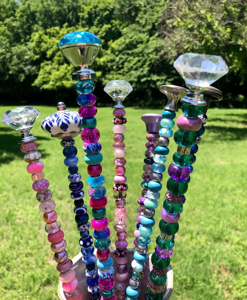 Decorative Beaded Garden Stake: Colorful Plant Support, 18” Tall - Etsy