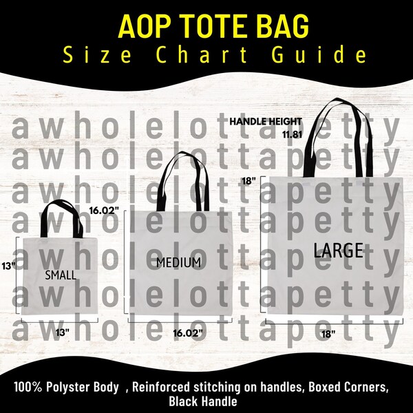 Tote Bag Size Chart - Etsy