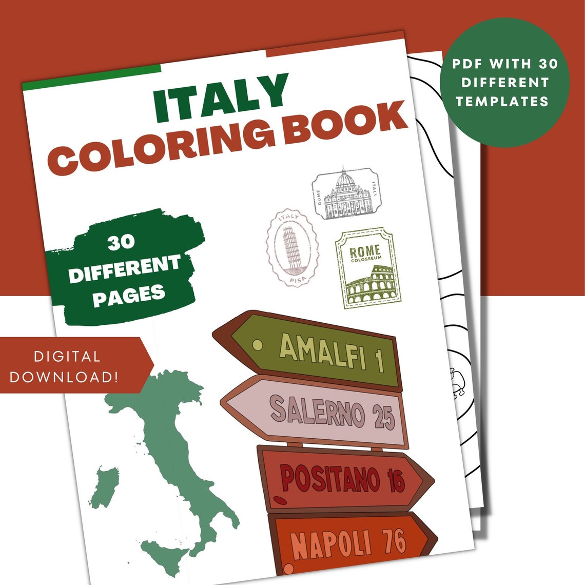 Italian Summer Coloring Book/ Digital / Italy Coloring Pages / Coloring ...