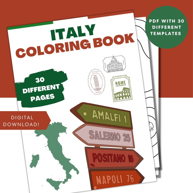 Italian Summer Coloring Book/ Digital / Italy Coloring Pages / Coloring ...