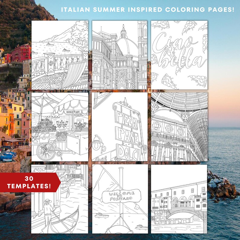 Italian Summer Coloring Book/ Digital / Italy Coloring Pages / Coloring ...