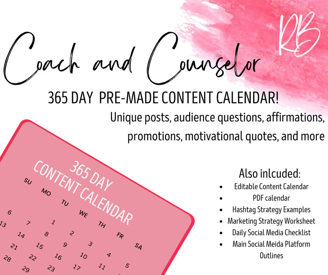 365 Day Content Calendar for Coaches and Counselors - Etsy
