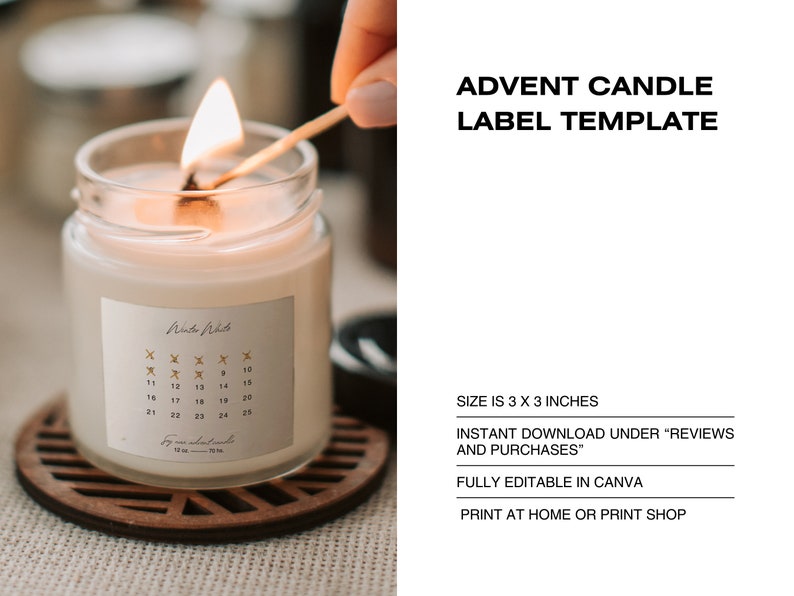 Advent Candle Label Template, Advent Calendar Candle, Happy Holidays ...