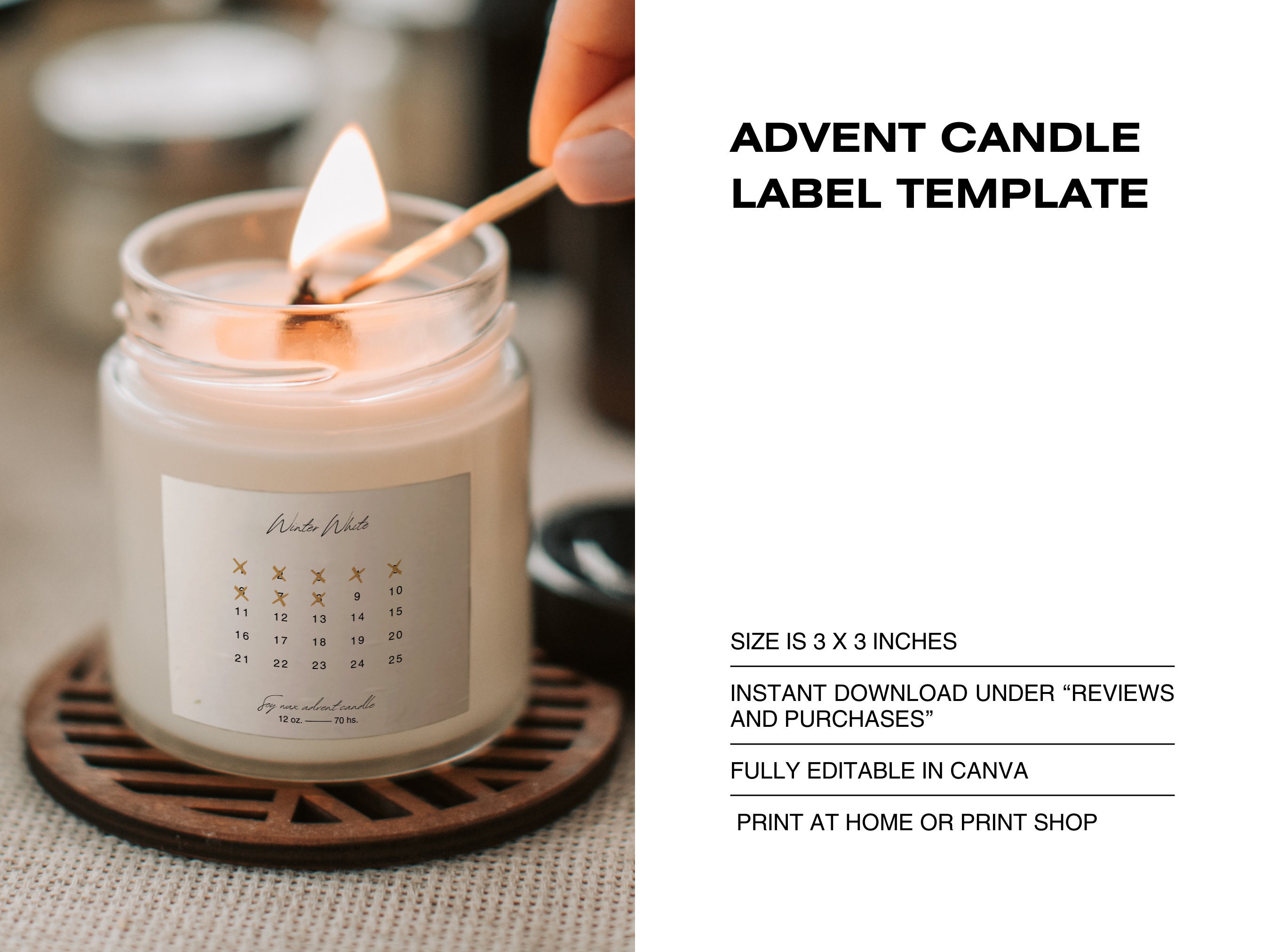 Advent Candle Label Template, Advent Calendar Candle, Happy Holidays ...