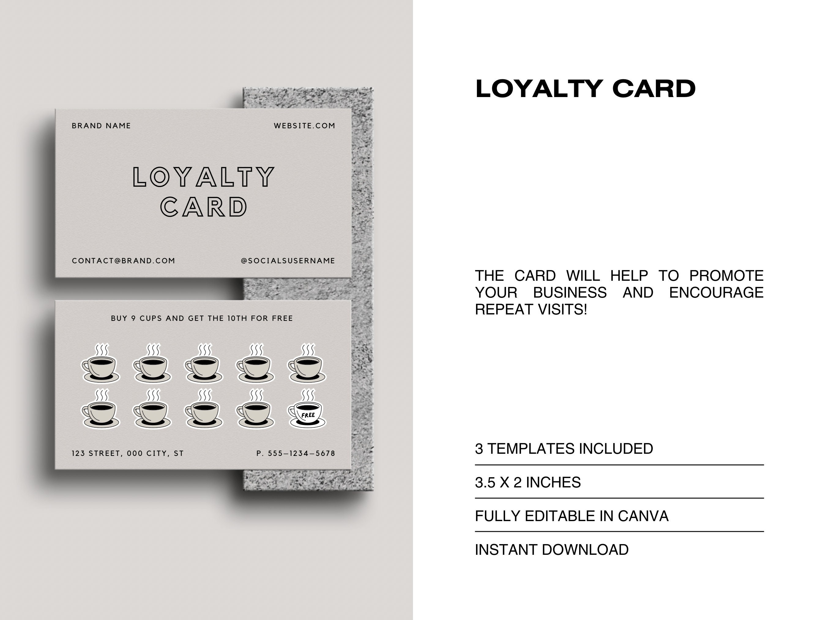 Loyalty Card Template, Customer Loyalty Card, Editable Rewards Card ...