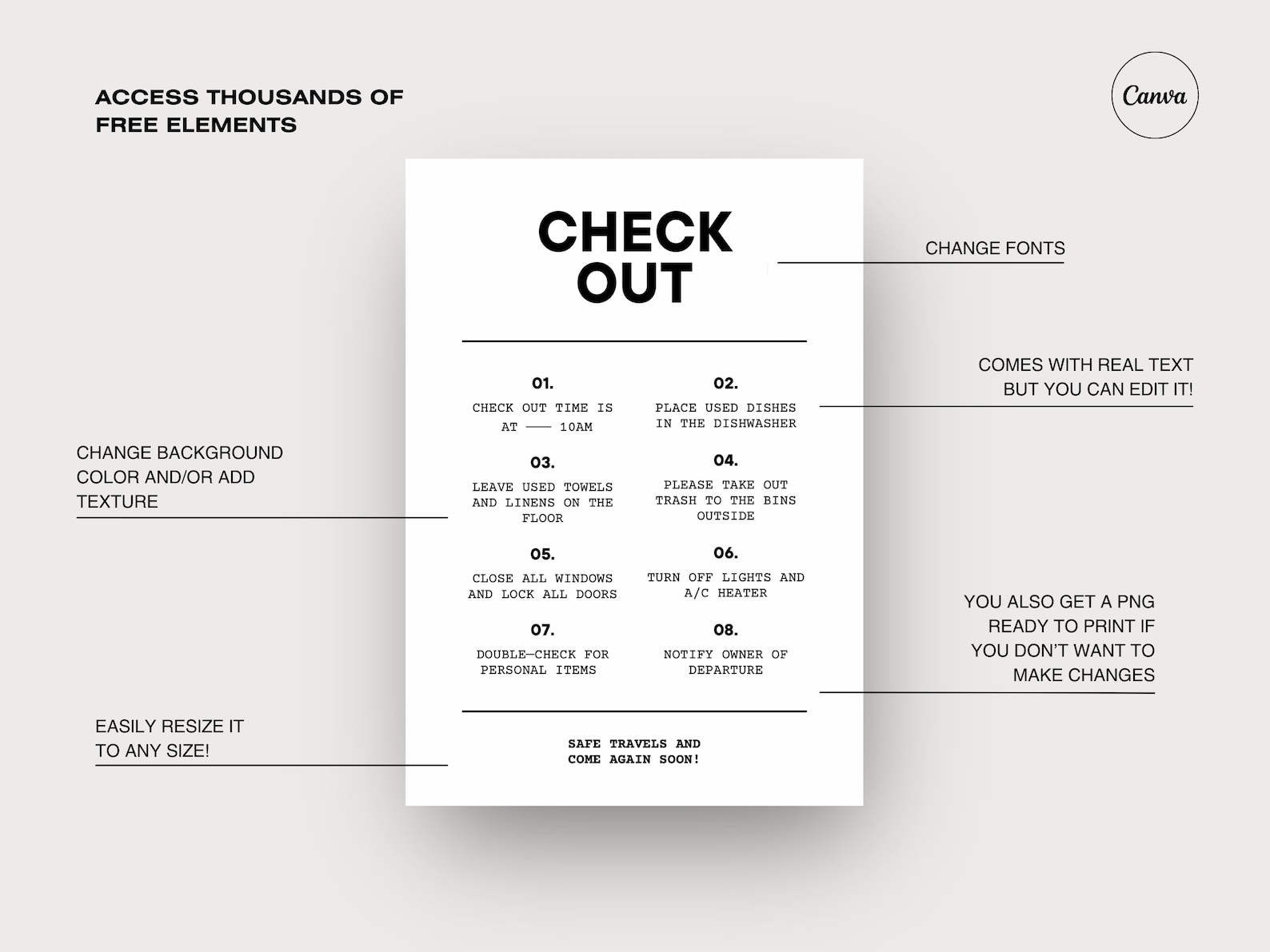Editable Airbnb Check Out Sign, Check Out Instructions Template, Airbnb ...