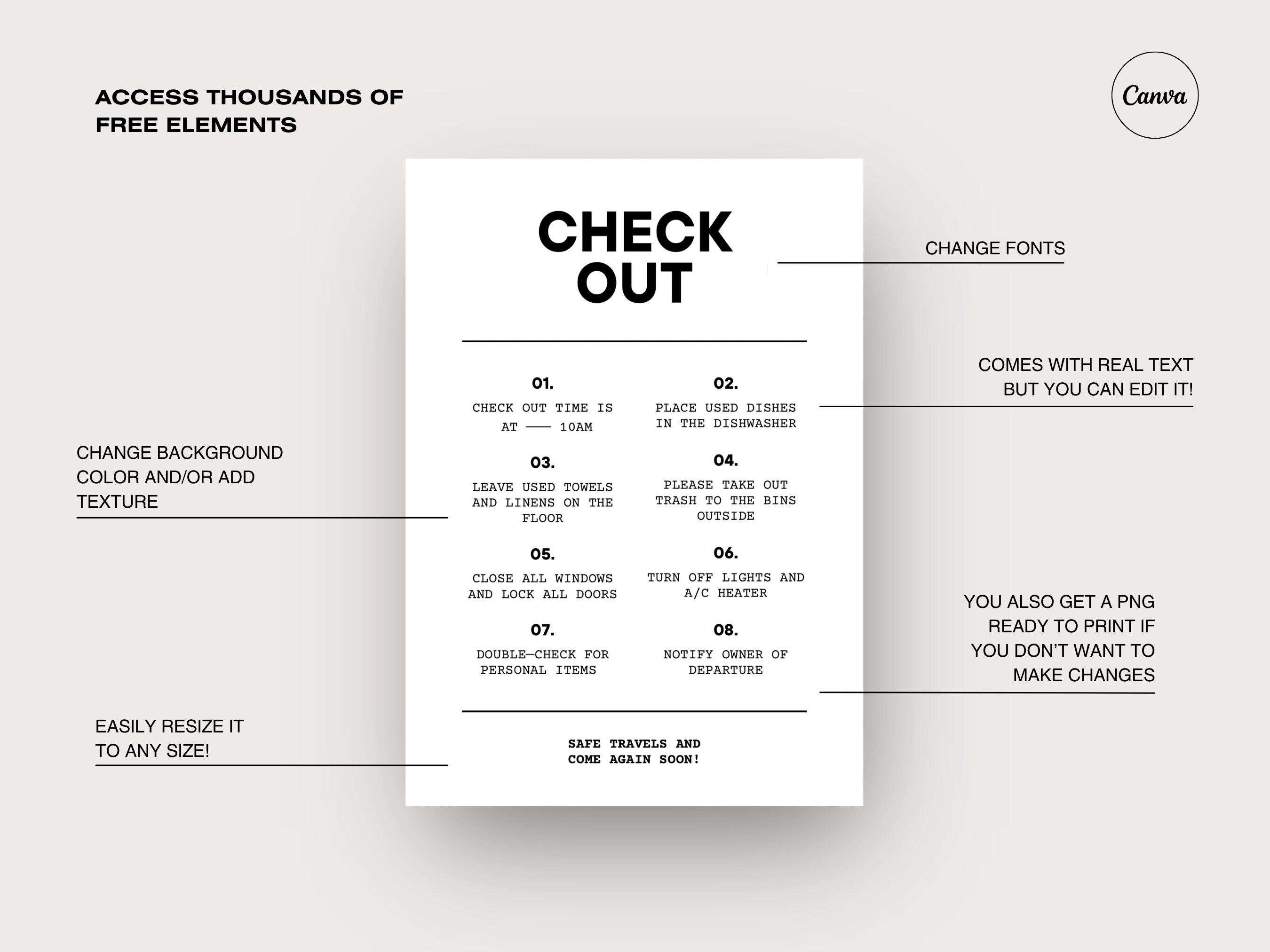 Editable Airbnb Check Out Sign, Check Out Instructions Template, Airbnb ...